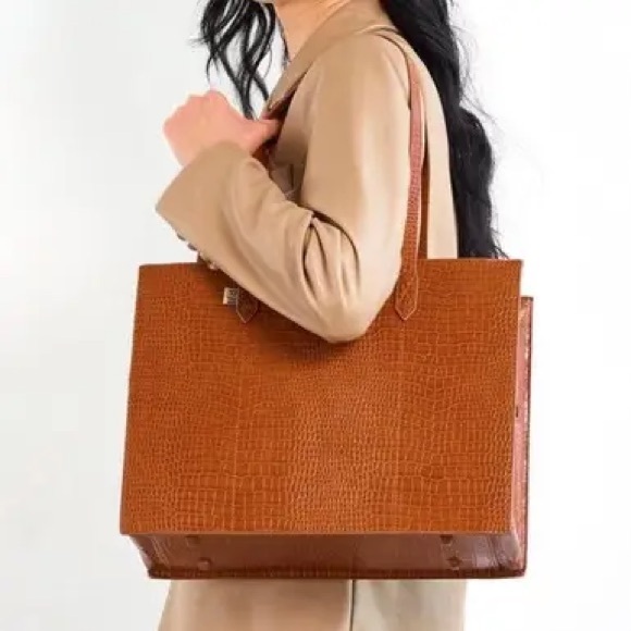 BEIS | Bags | Beis Mini Work Tote In Cognac Croc | Poshmark